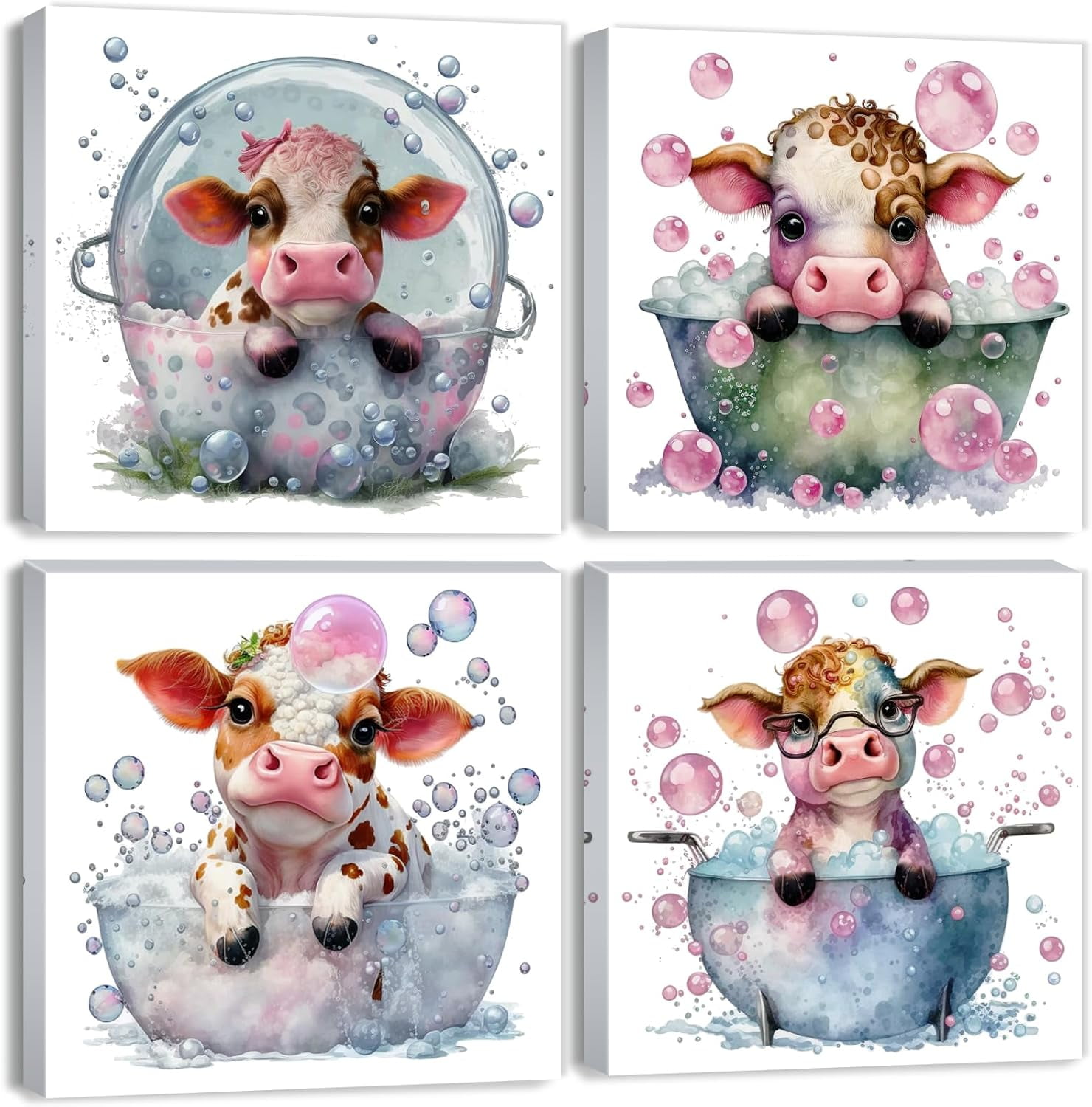 CDDposter Cute Cows Canvas Wall Art for Baby Room Decor Funny Bathing ...