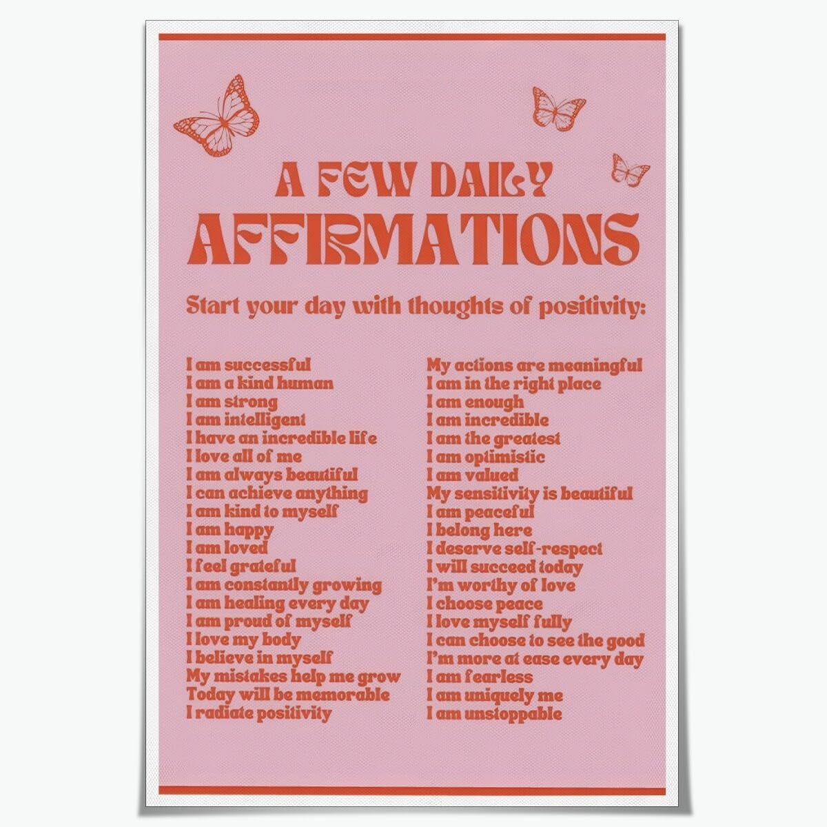 CDDposter Daily Affirmations Poster Pink Modern Canvas Wall Art Trendy ...