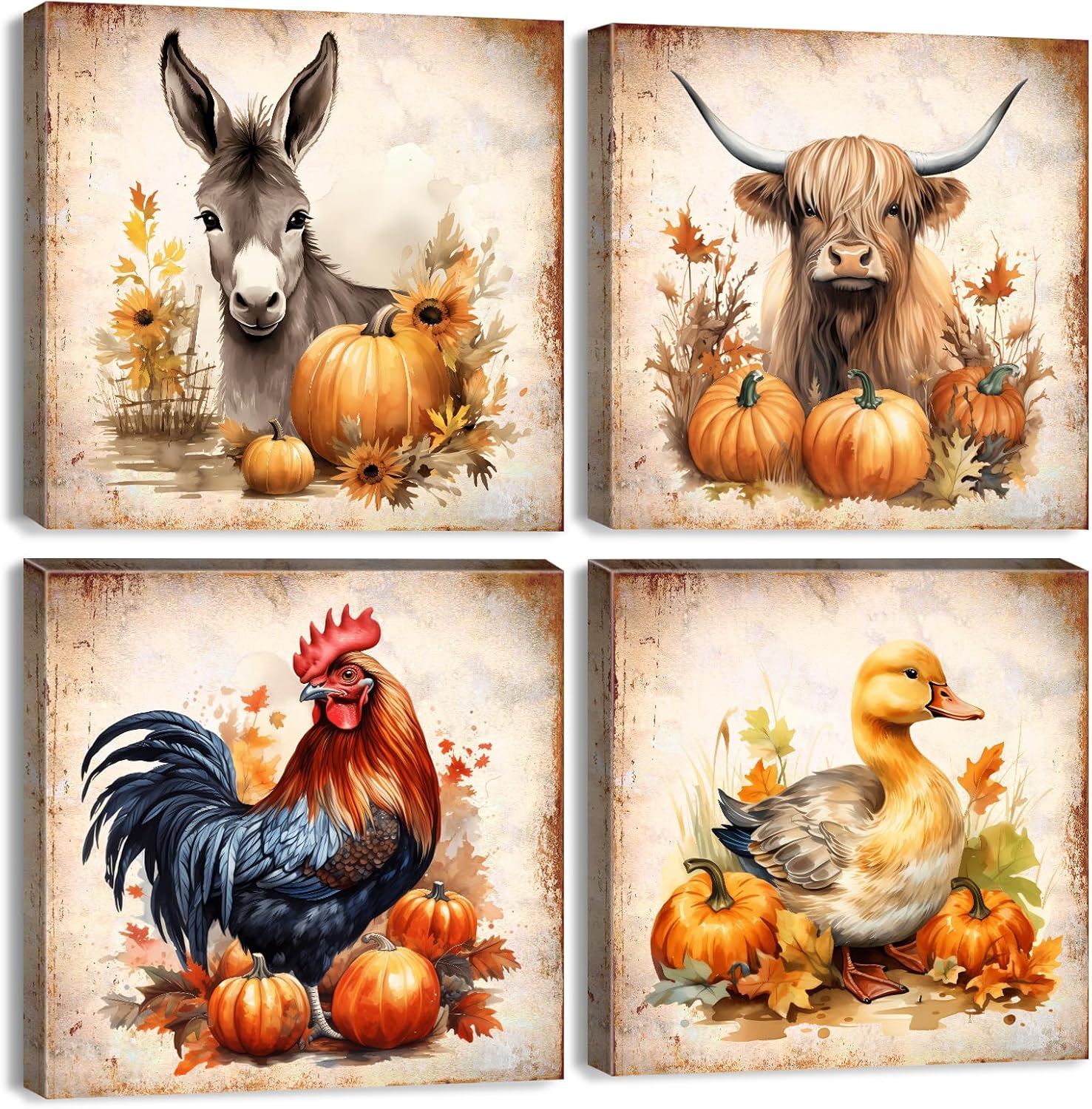 CDDposter Farm Animal Wall Art Fall Farmhouse Donkey Rooster Duck Cow ...