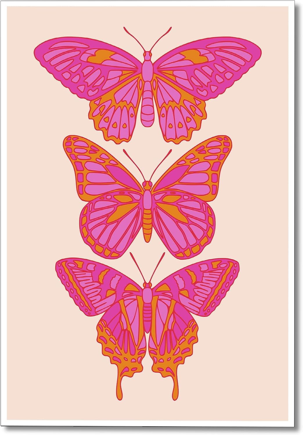 CDDposter Funky Pink Orange Butterfly Canvas Wall Art, Trendy Preppy ...
