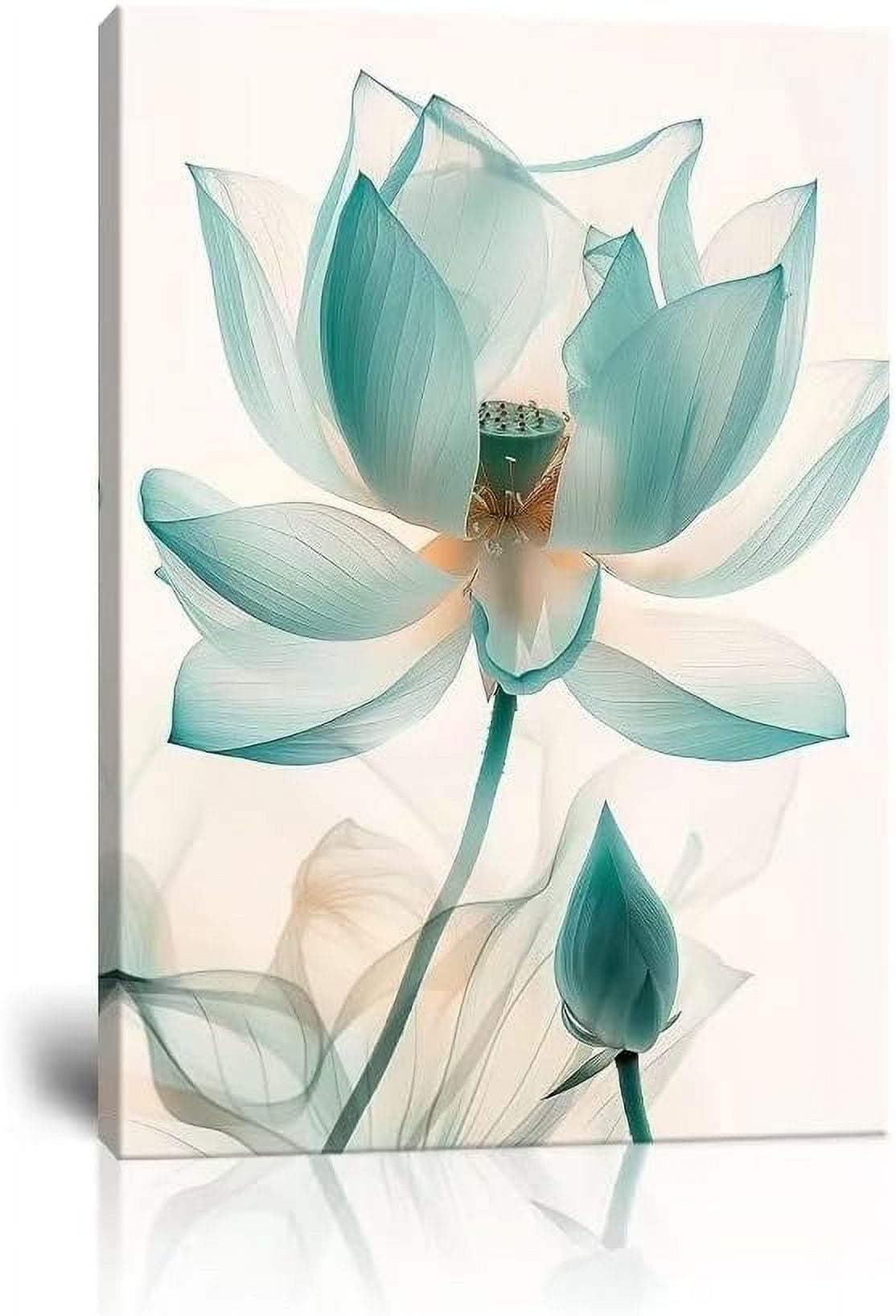 CDDposter Lotus Flower Canvas Wall Art for Living Room White and Blue ...