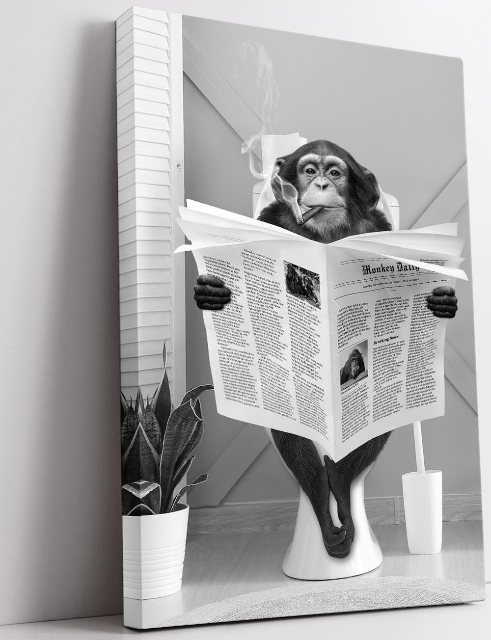 CDDposter Monkey Reading Newspaper Canvas Wall Art Picture Animal ...