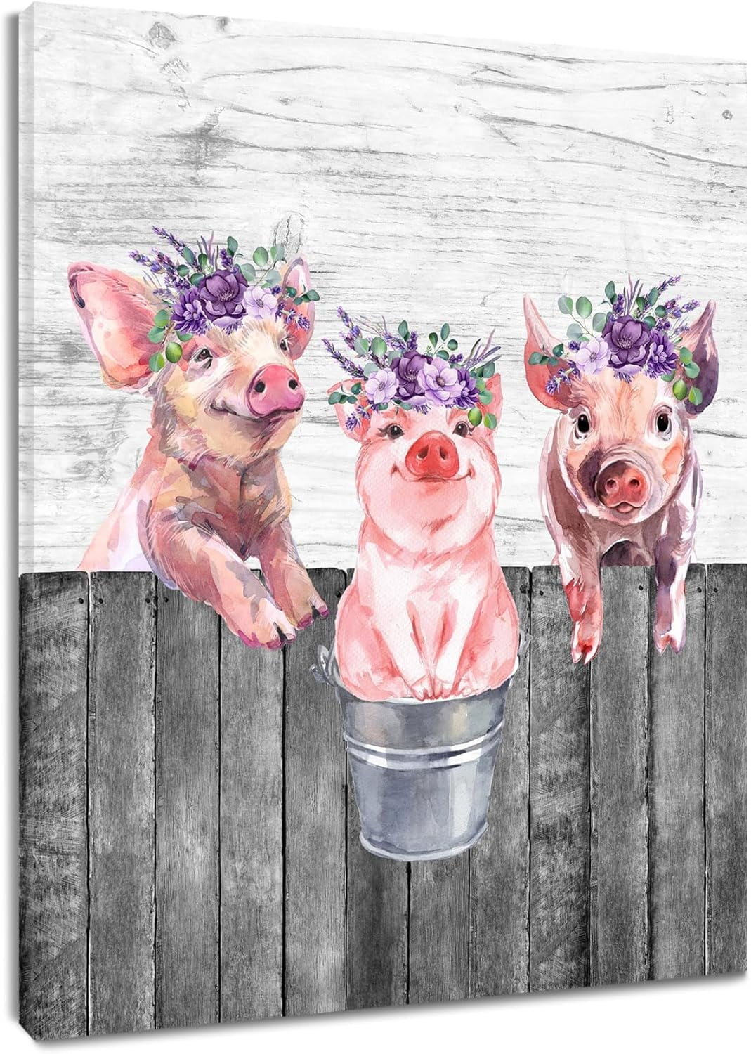 CDDposter Pink Pig Wall Art Funny Farmhouse Animal Pig with Purple ...