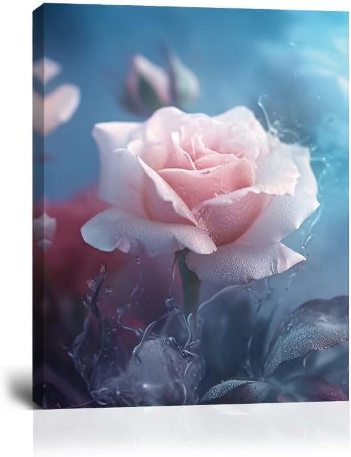 CDDposter Pink Rose Wall Art Flower Canvas Wall Decor Blue Picture ...