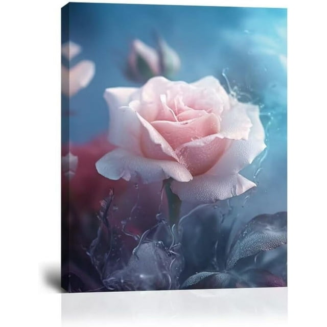 CDDposter Pink Rose Wall Art Flower Canvas Wall Decor Blue Picture ...