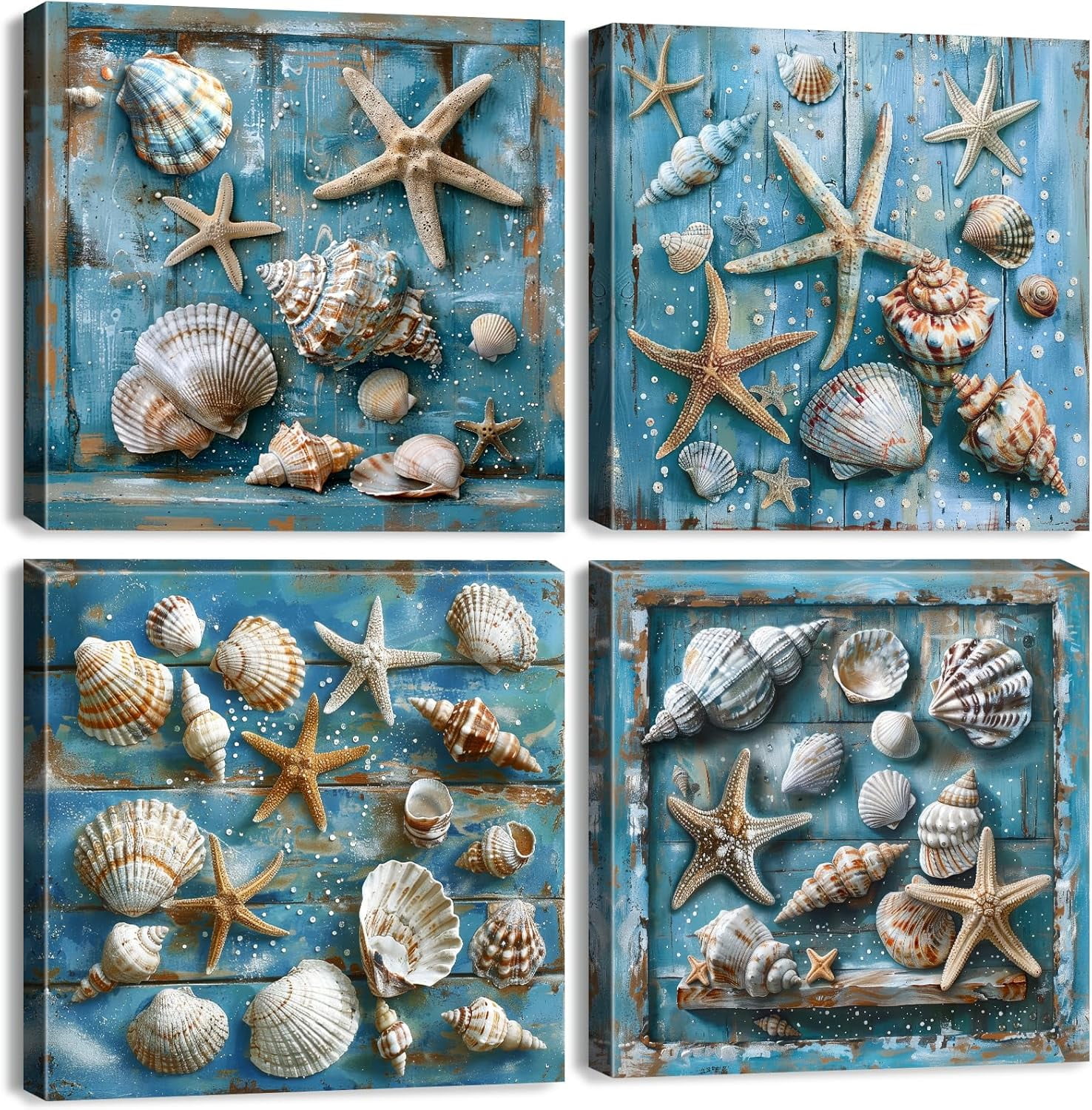 CDDposter Rustic Farmhouse Coastal Wall Art Beach Seashells Print Navy ...