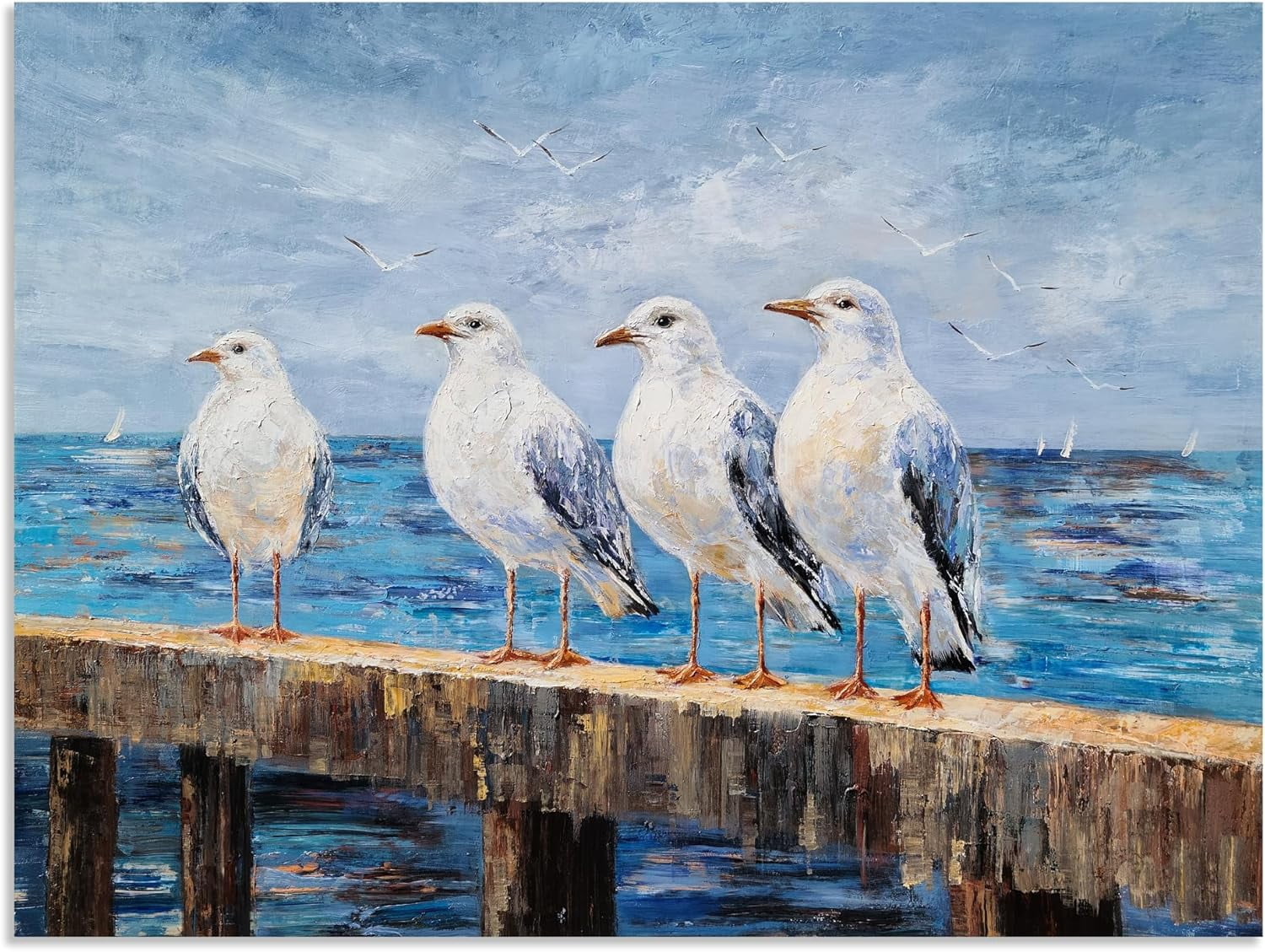 CDDposter Seagull Canvas Wall Art - Hand Painted Beach Paintings for ...