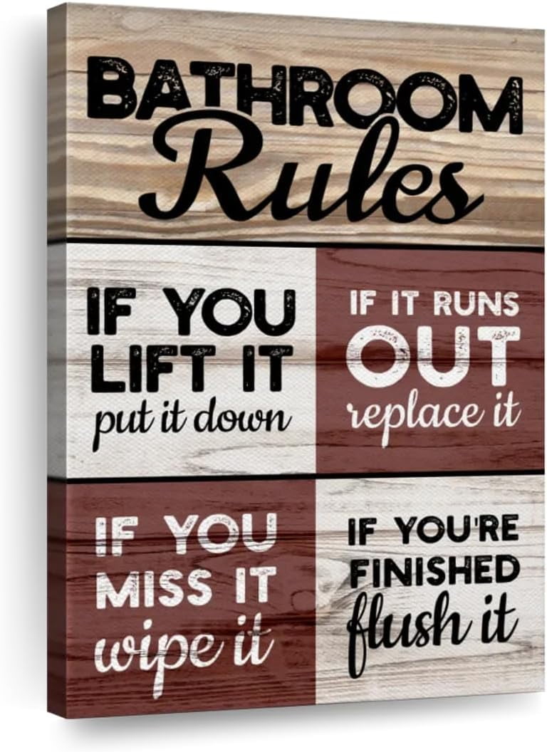 CDDposter Toilet Commandments Sign Canvas - 1 Panel Typography Bathroom ...