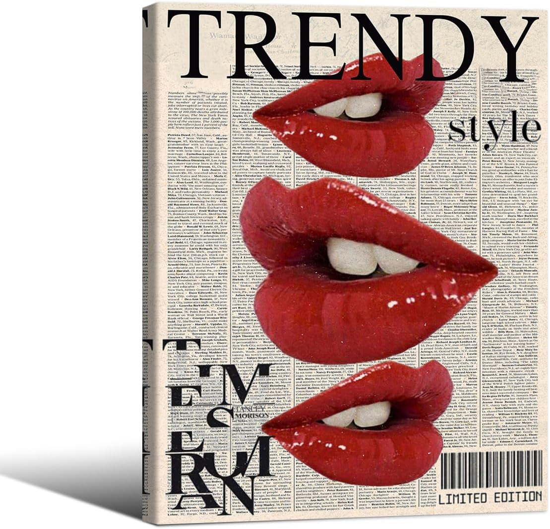 CDDposter Trendy Y2k Newspaper Wall Art Vintage Red Lips Kiss Prints ...