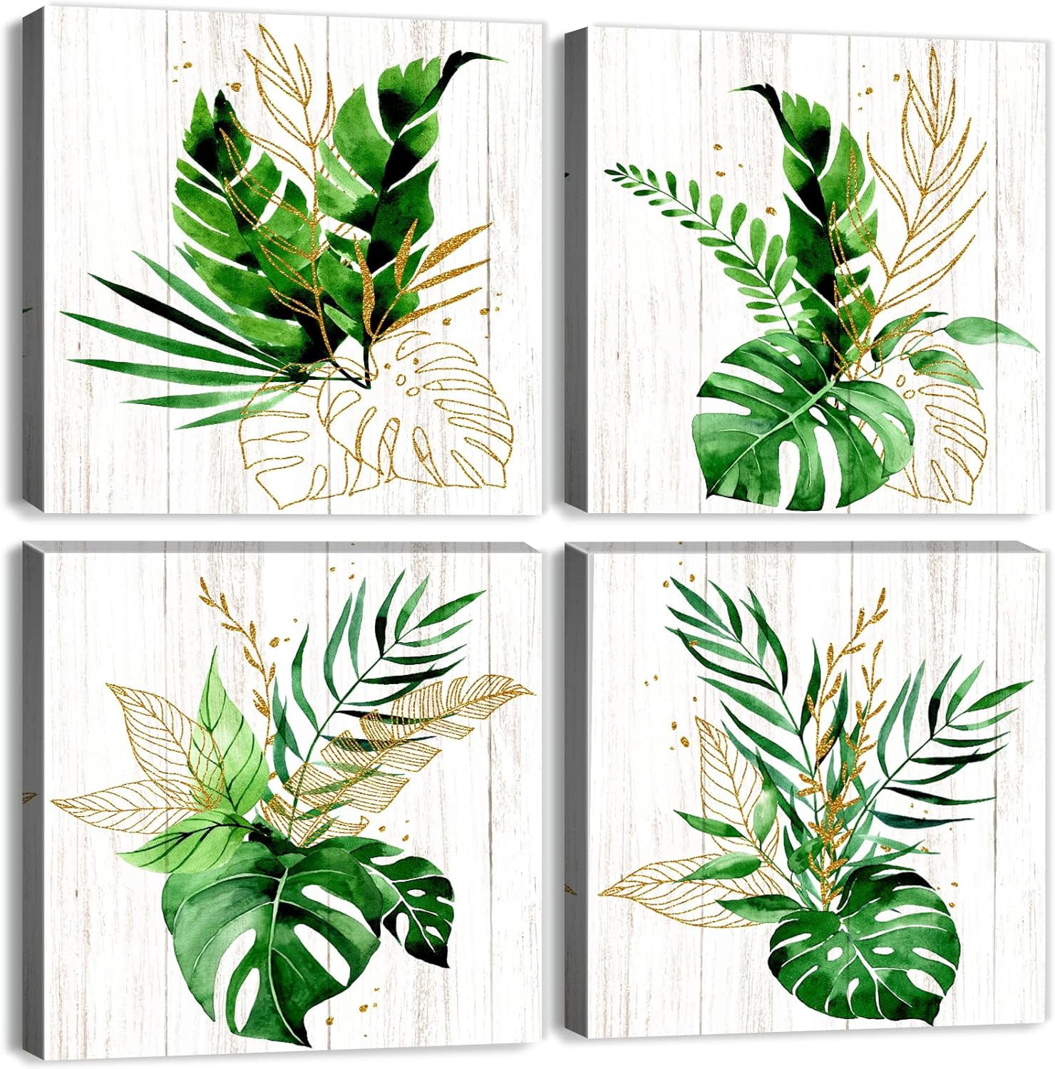 CDDposter Tropical Leaf Canvas Wall Art Green and Gold Wall Decor Boho ...