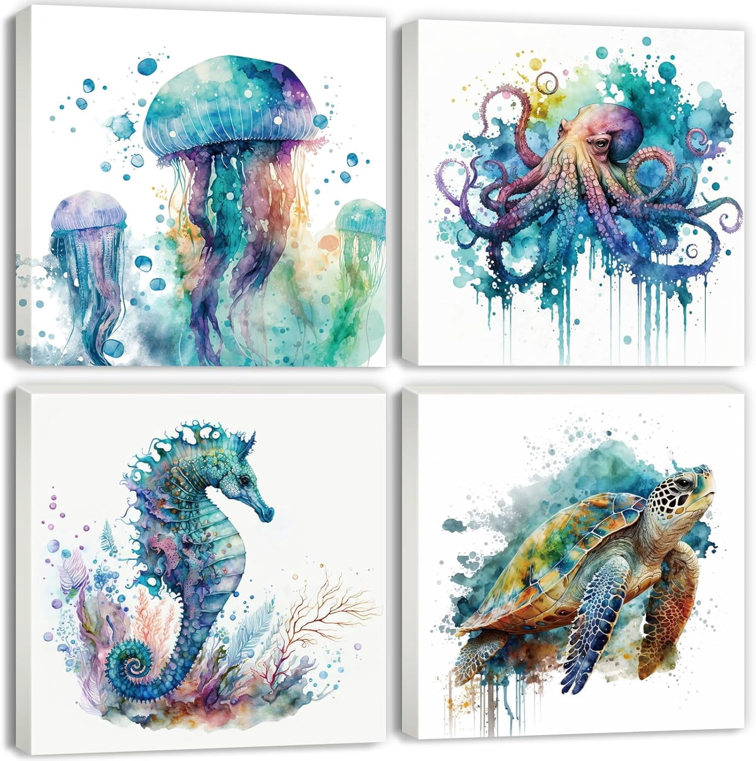 CDDposter Watercolor Octopus Seaturtle Seahorse Jellyfish Wall Art ...