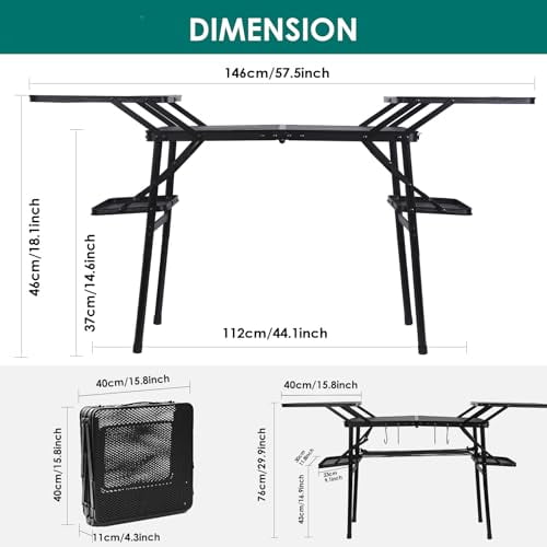 CDEN Camping Table, Camp Tables for Grills, Folding Table, Tailgate Table, with Side Table, 4 ...