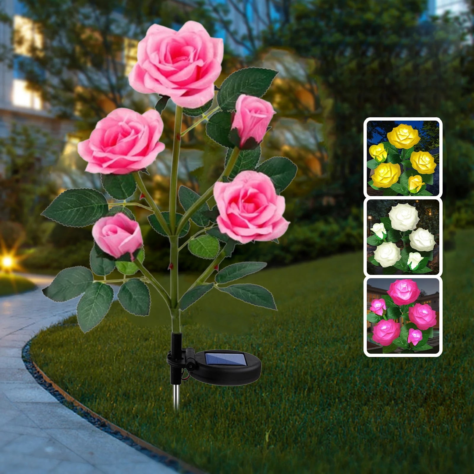 SHIKAN Solar Powered Pink Roses, Yard Decorations, Waterproof Garden ...