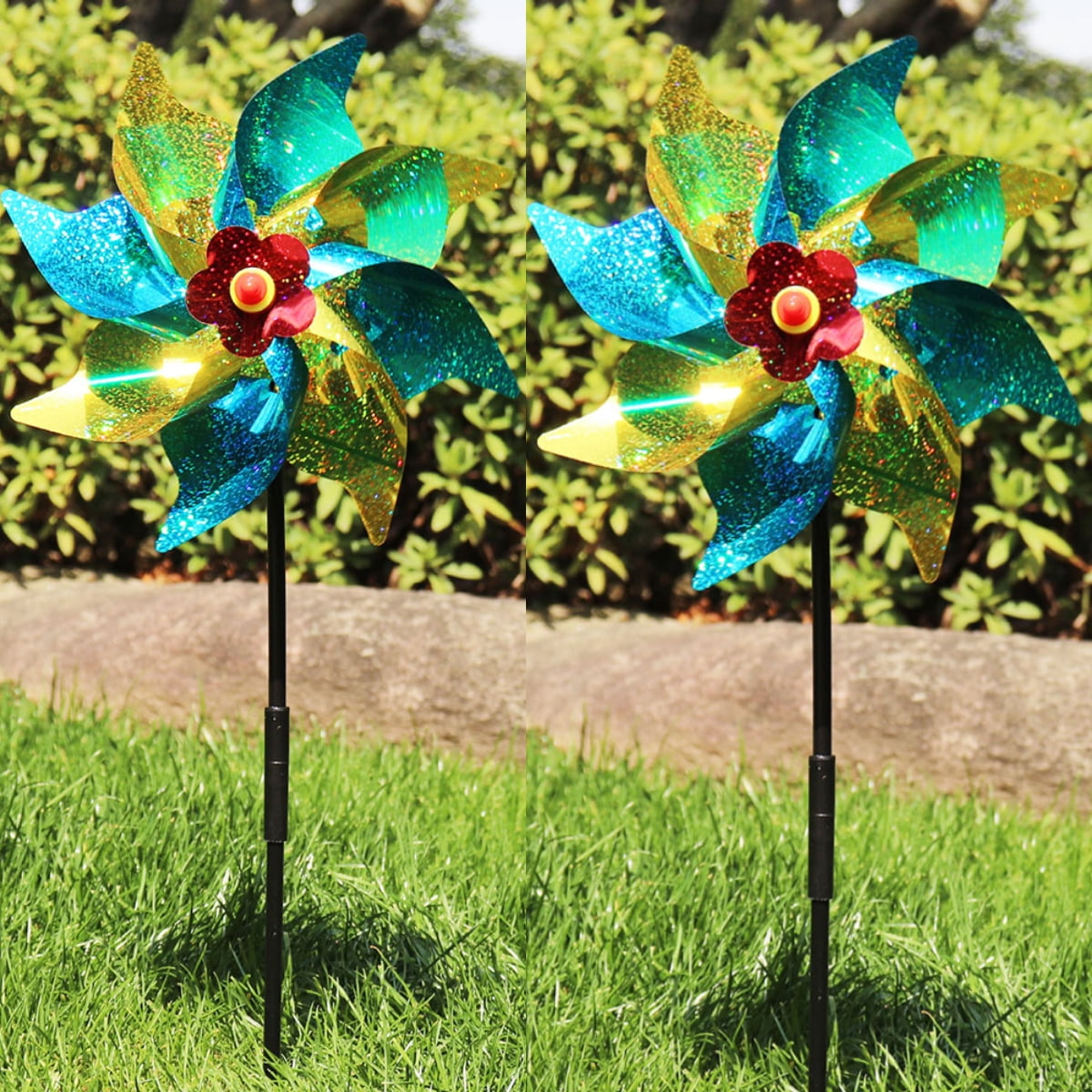 CDJLY Reflective Flower Pinwheels Wind Spinners Ornament Patio Lawn ...
