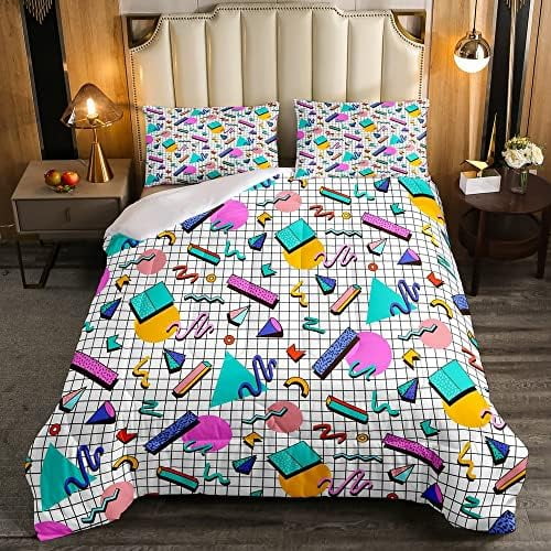 CDJXNLY 80s 90S Fashion Style Comforter Set Queen Size Retro Memphis ...