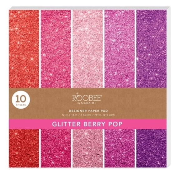 Roobee Mara-mi Glitter Berry Pop Craft Paper Pad, 12"x12", 200 GSM, 10 ...