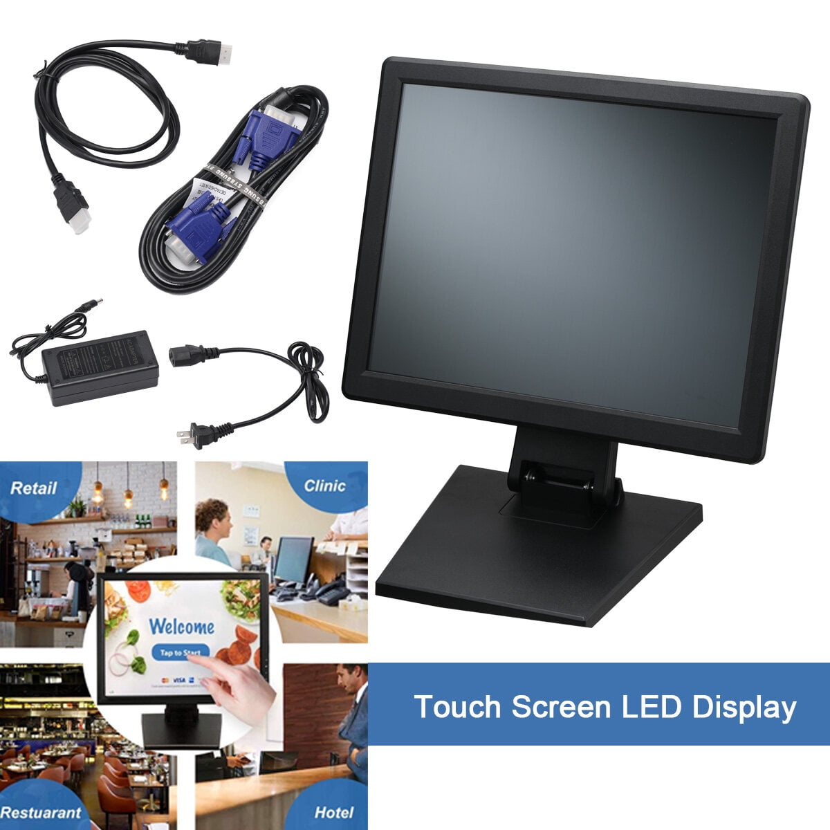 CDZHLTG 15 in. Touch Screen Monitor 1024x768 USB/VGA/HDMI POS Screen ...