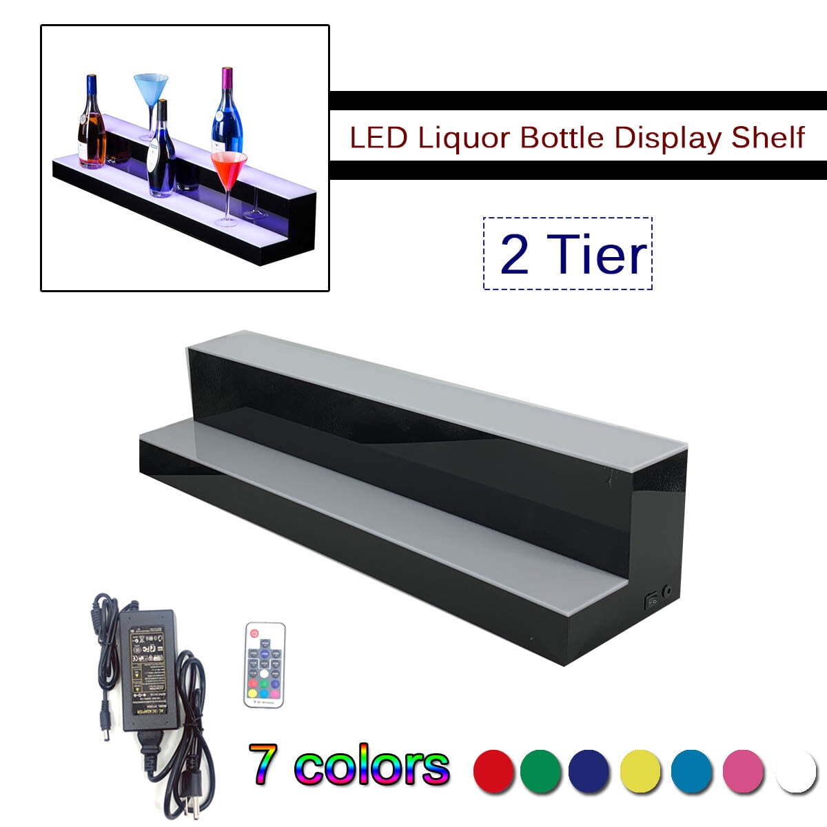 CDZHLTG 2-Tier 31” LED Color Changing Liquor Rack Wine Bottle Bar ...