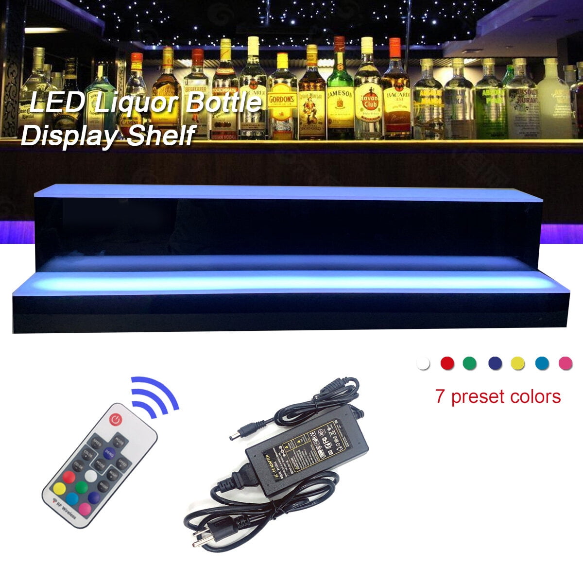 CDZHLTG 2 Tier LED Liquor Bottle Display Shelf 31.49 in 2 Step Acrylic ...