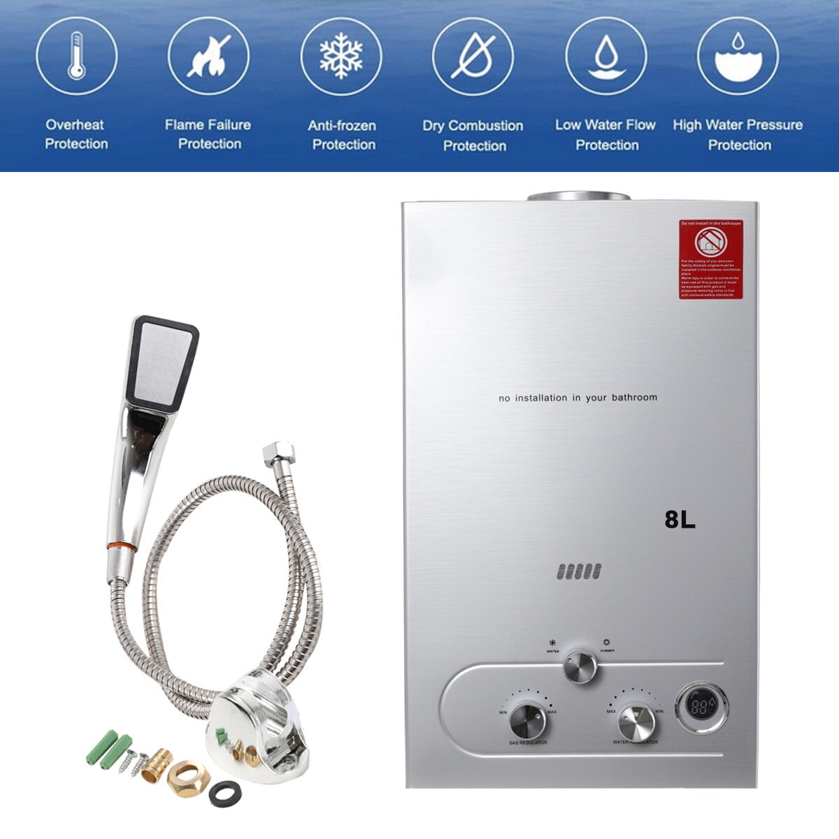 CDZHLTG 8L/min LPG Propane Instant Water Heater Gas Tankless Boiler ...