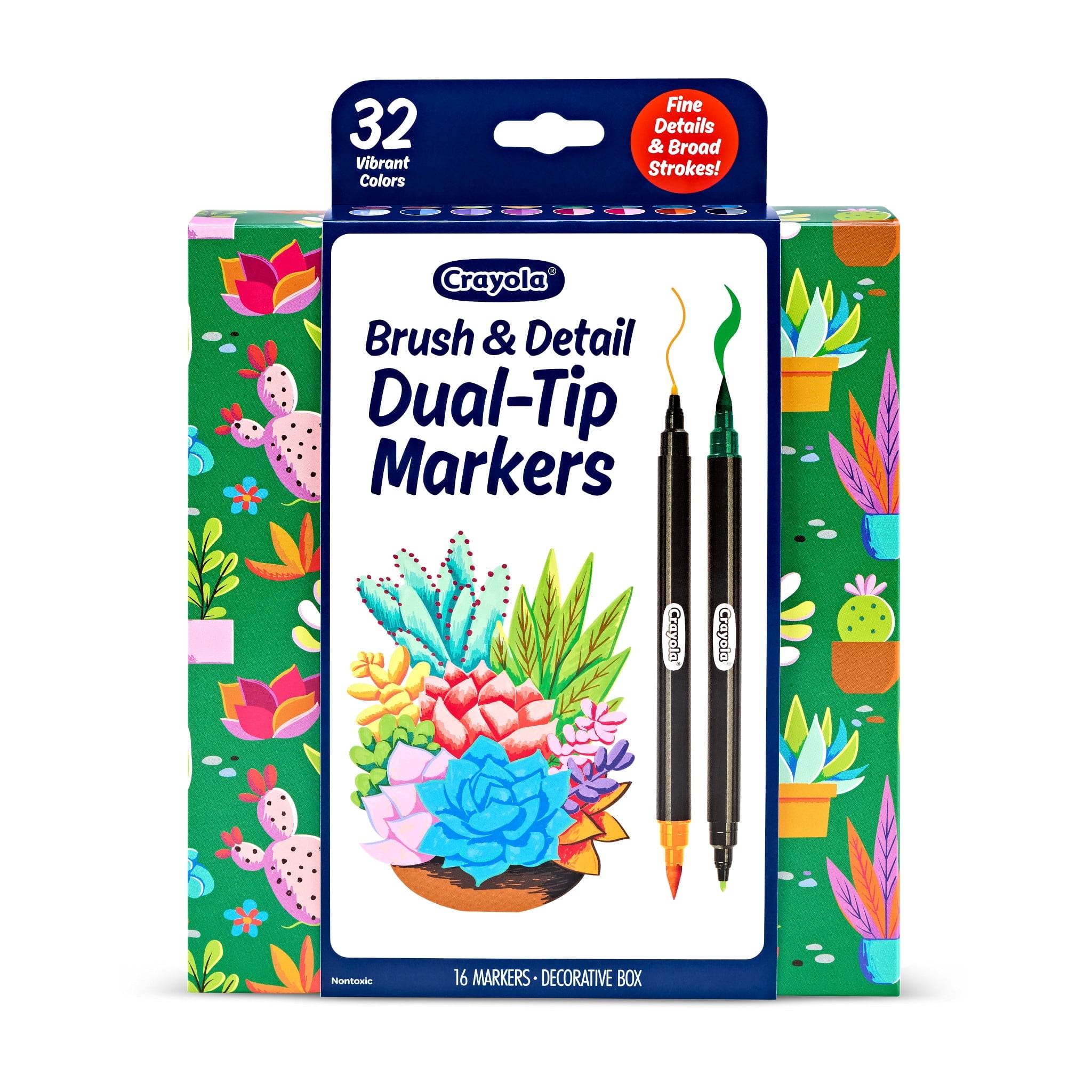 Crayola Brush & Detail Dual Tip Marker Set, 16 Markers, 32 Colors ...
