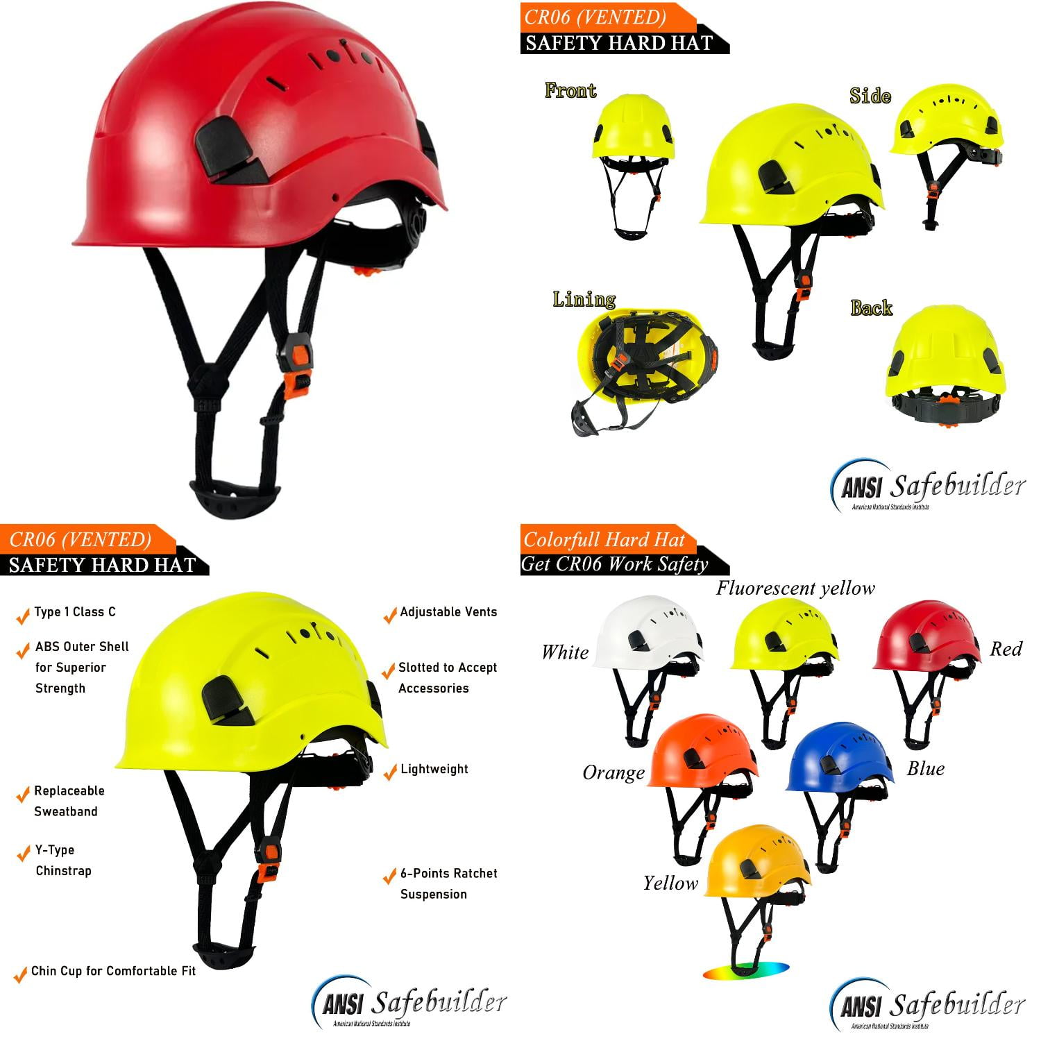 CE Work Safety Hard Hat Engineer Slotted Ventilated Construction Safety ...