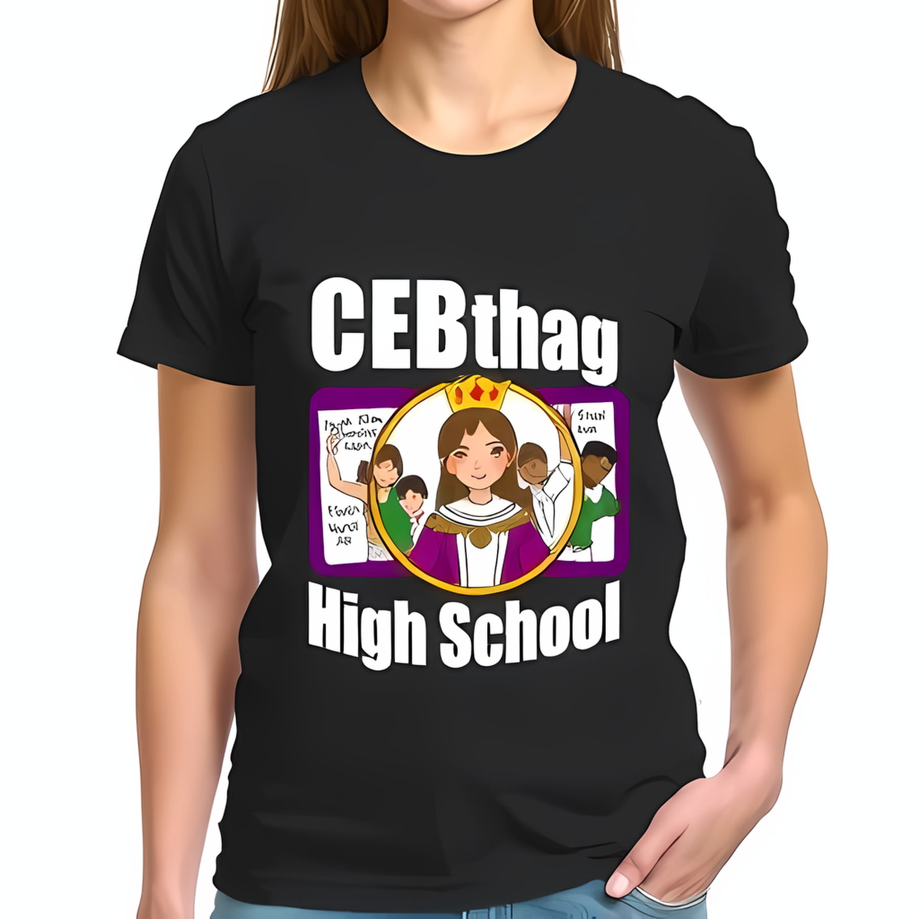 CEBthag High School Cartoon Queen T-Shirt - Fun Yearbook Style Design ...