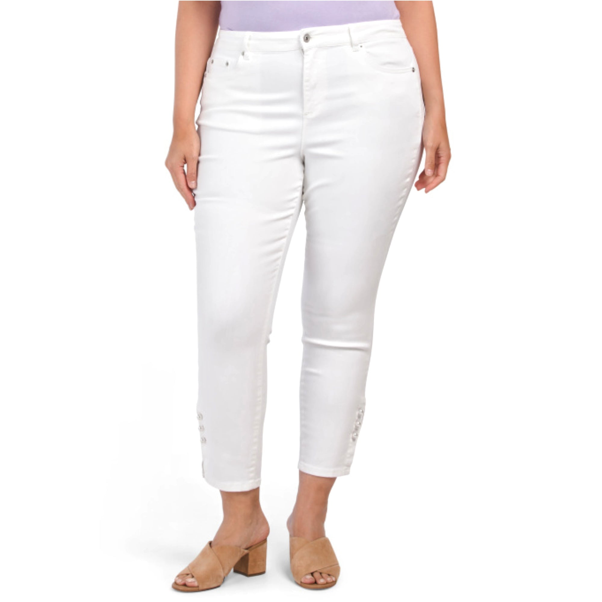 CECE Women's Plus 5 Pocket Pearls Embellished Cropped Skinny Jeans ...