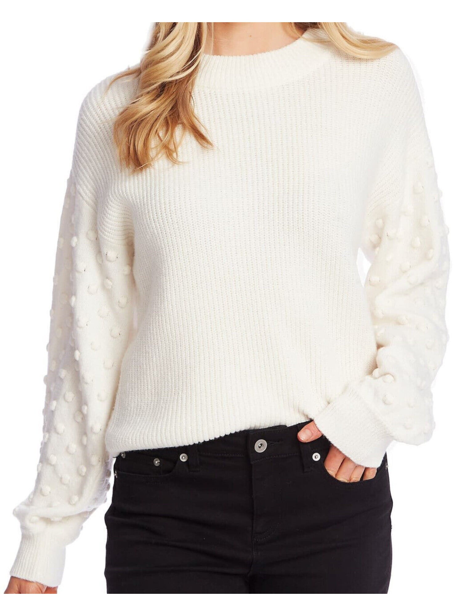 CECE Womens Ivory Textured Long Sleeve Crew Neck Sweater XS - Walmart.com