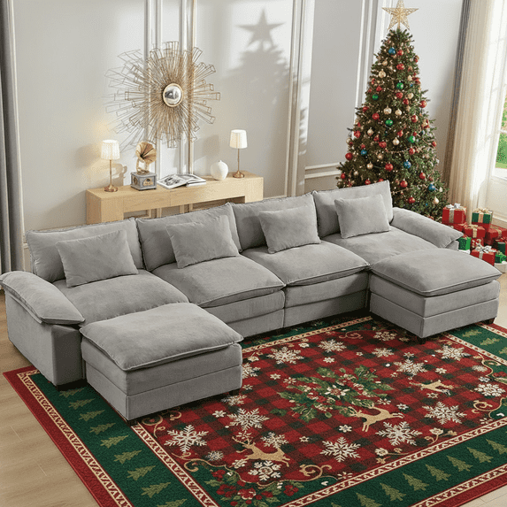 CECER 156'' U Shaped Sectional Sofa with Movable Ottomans, Chenille ...