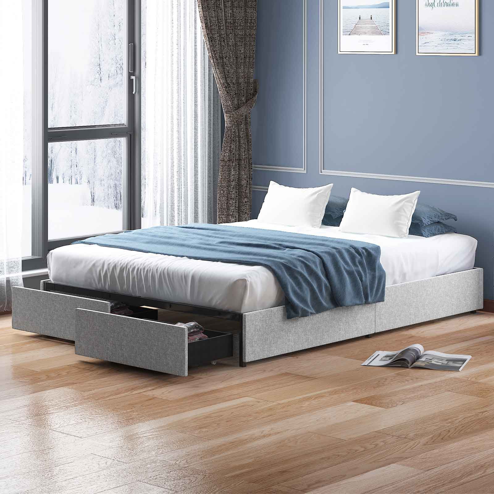 CECER Cal King Size Bed Frame with Storage Drawers, Linen Fabric ...