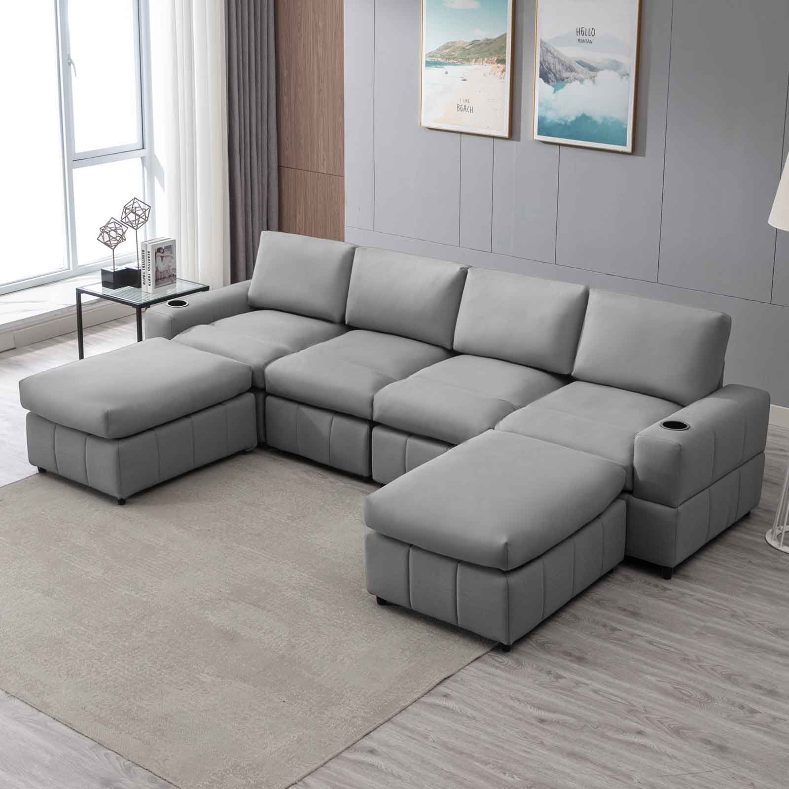 CECER Convertible Sectional Sofa, U Shape/L Shape Sofa Couch with ...