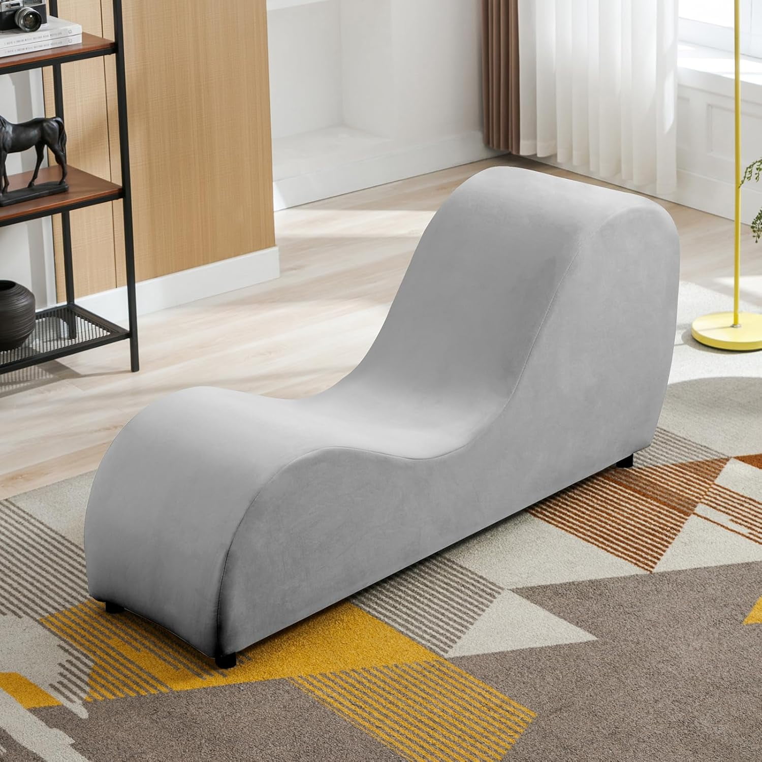 CECER Curved Chaise Lounge Chair for Yoga,Modern Velvet Yoga Chair for ...