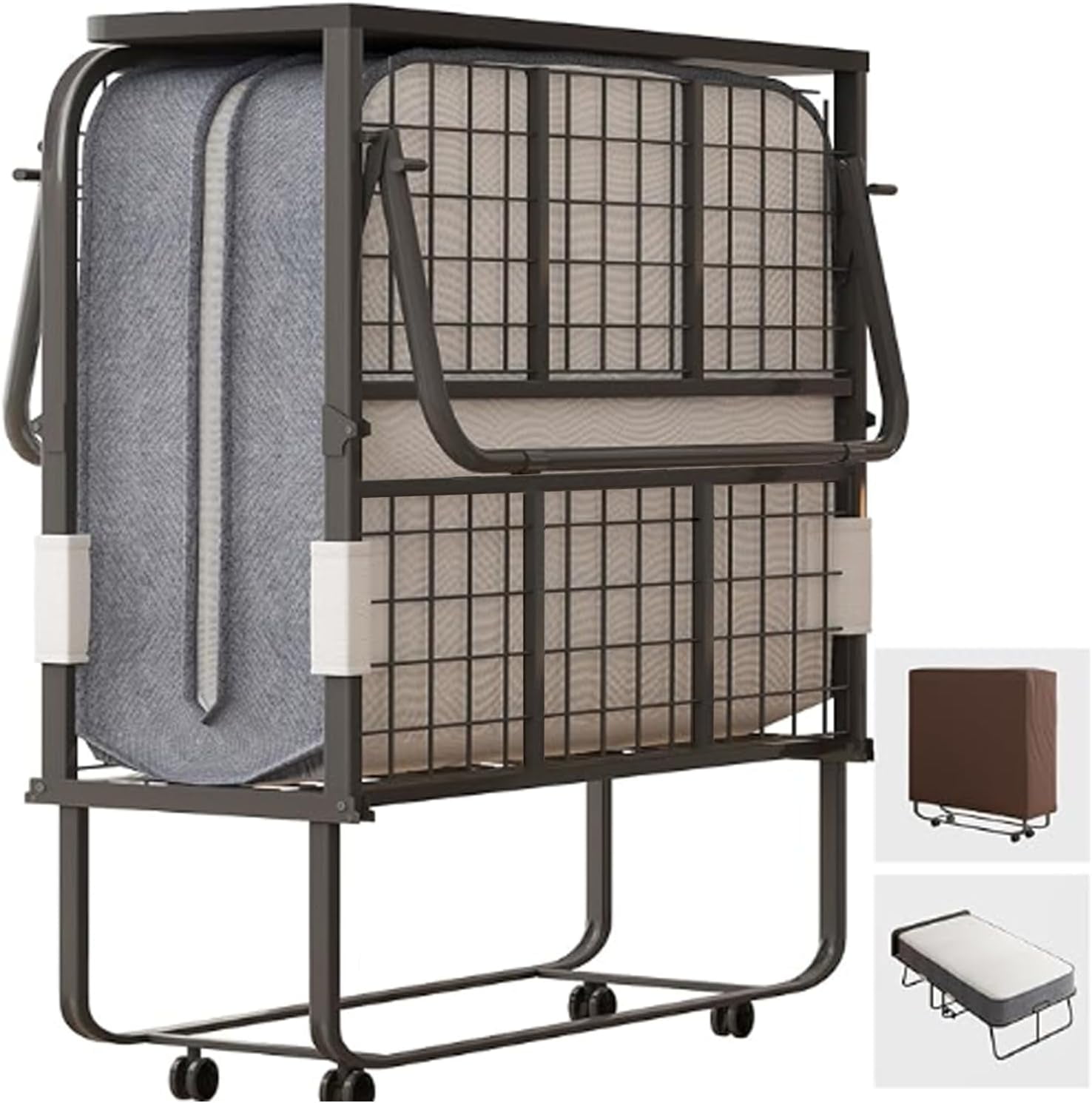 CECER Folding Bed with Mattress, 75" x 38" Rollaway Bed for Adults, 5 ...