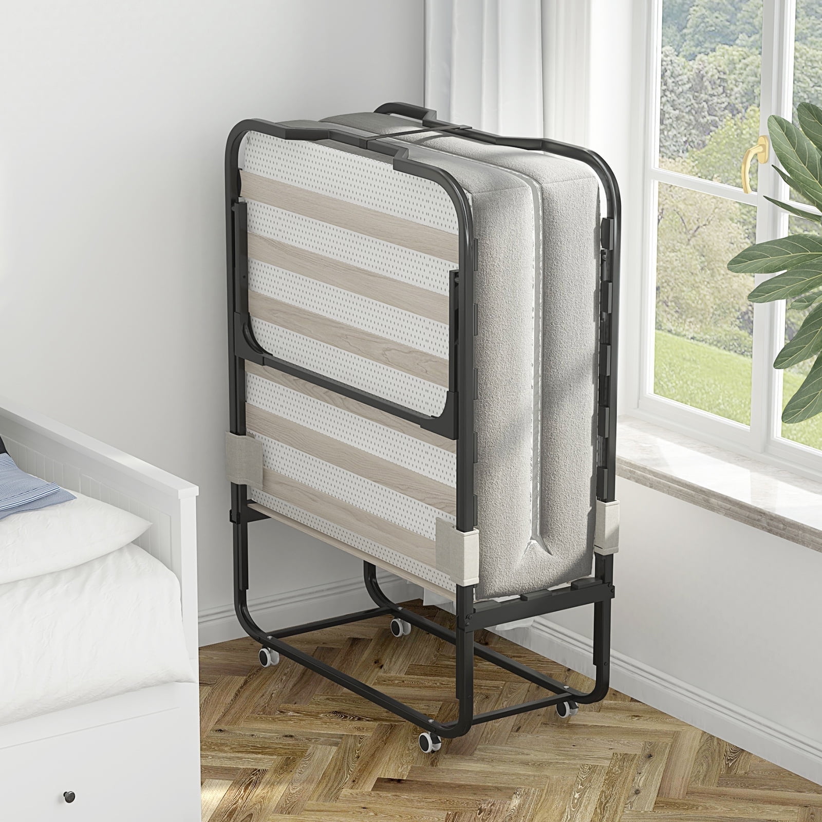 CECER Folding Bed with Mattress for Adults, 4" Rollaway Beds for Guests ...