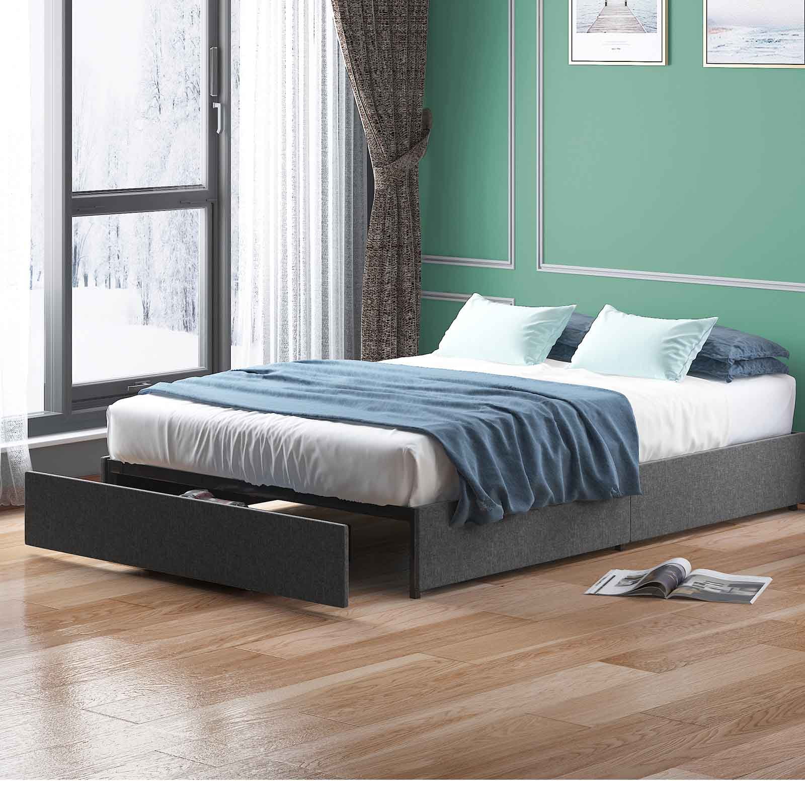 CECER Full Size Bed Frame with Storage Drawers, Wood Slat Support Bed ...