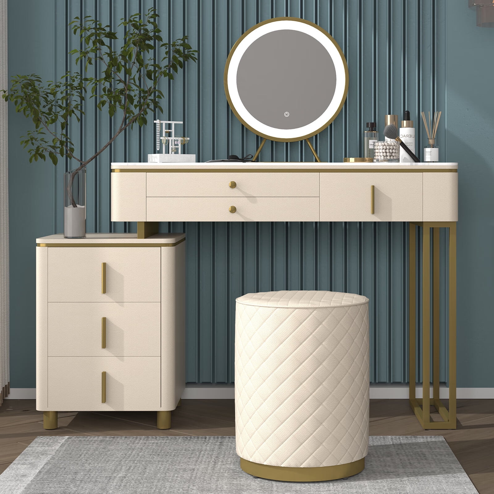 CECER Vanity Set with Light and Mirror, Makeup Dressing Table with ...