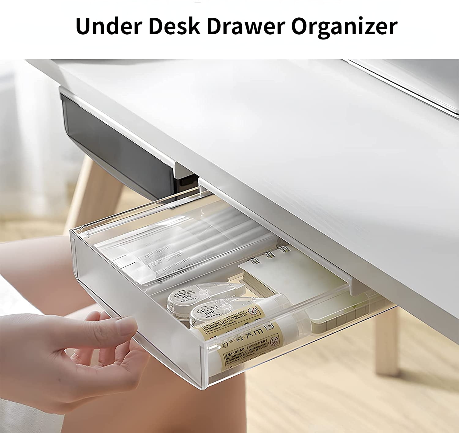 CECOLIC Under Desk Drawer Organizer, Hidden Storage, Self-Adhesive Pen ...