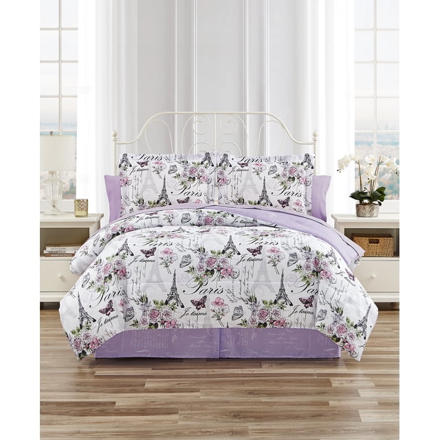 CEDAR COURT Paris Floral Lilac Ultra Soft Microfiber 8 Piece Reversible ...