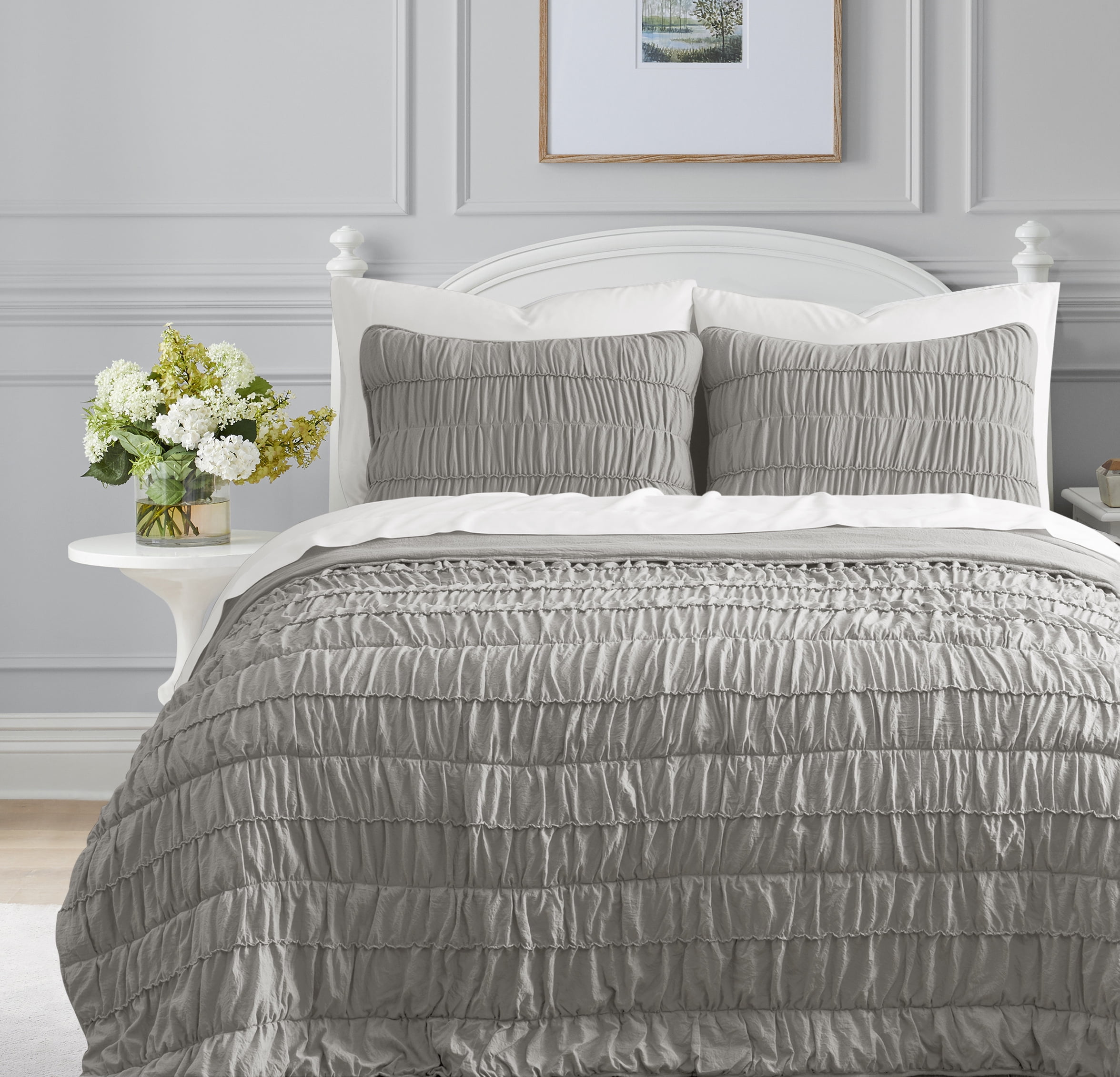 CEDAR COURT Ultra Soft Garment Washed Ruched 3 PC Quilt Bedding Set ...