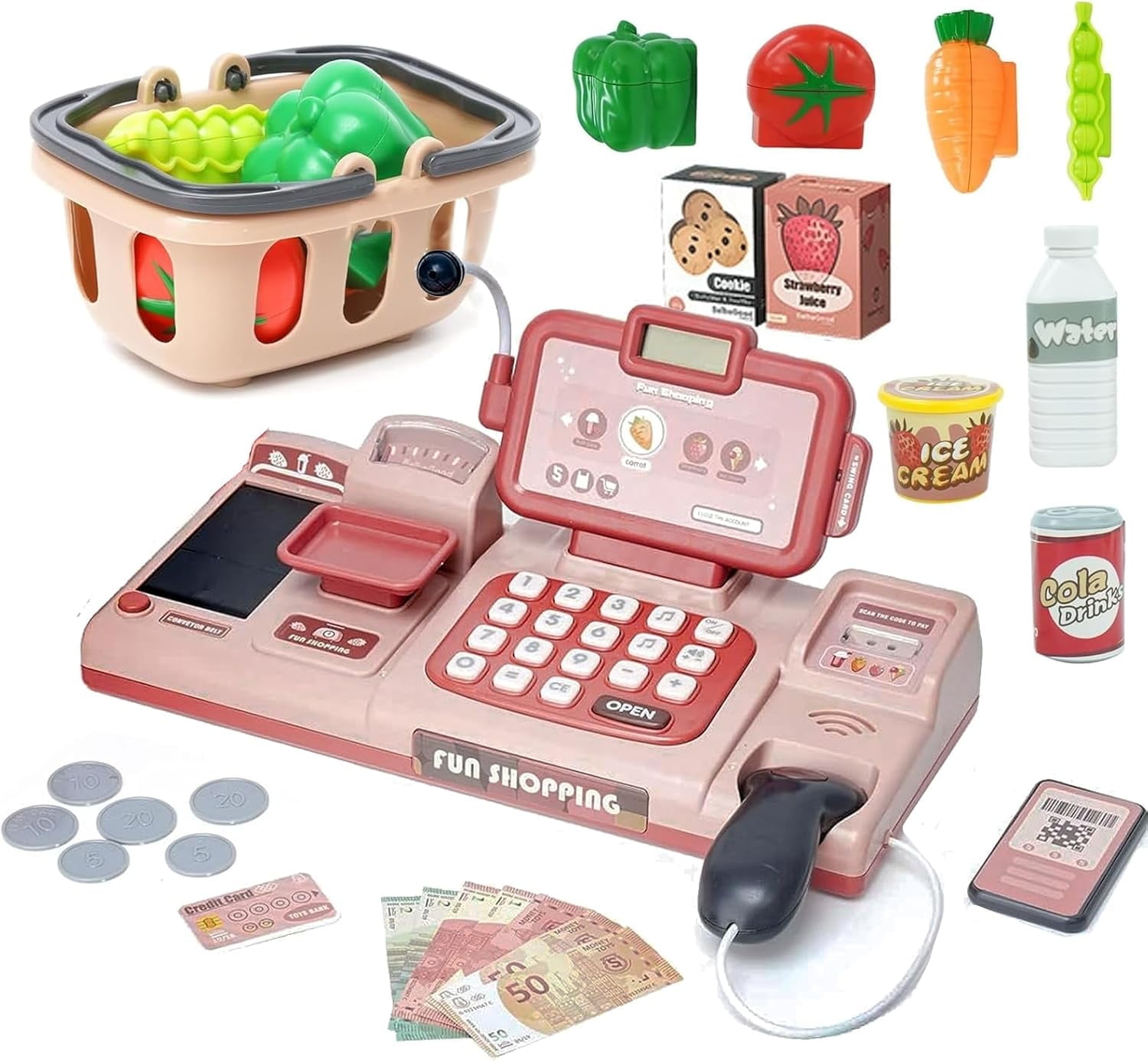 CEDQ Pretend Play Calculator, Cash Register Toy with Sound, Microphone ...