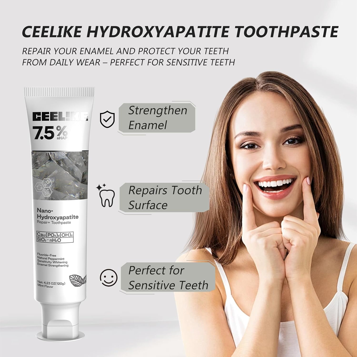 CEELIKE Hydroxyapatite Toothpaste for Advanced Enamel Protection, Gentle and Effective Formula ...