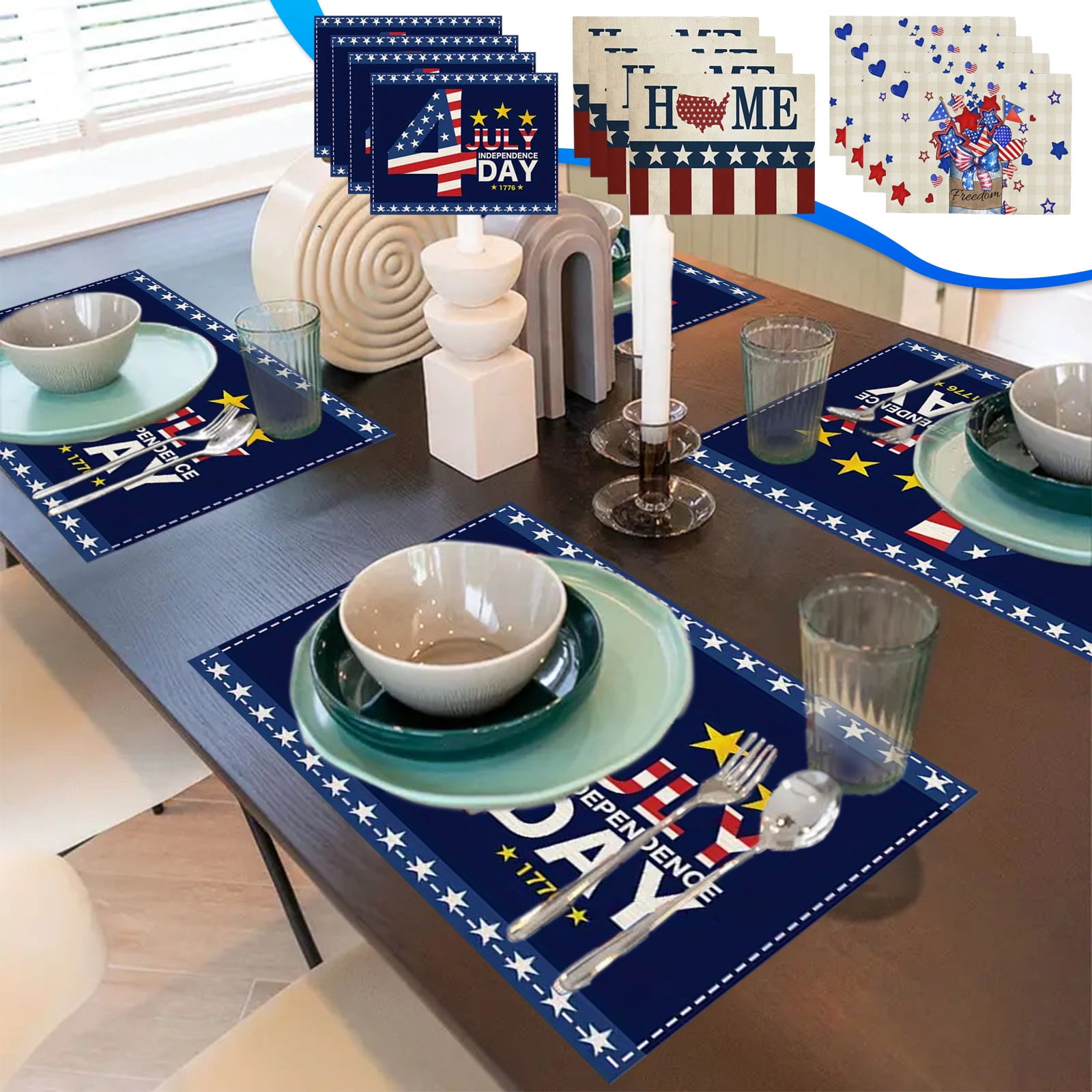 CEHVOM 12PCS Independence Day Linen Placemats – Patriotic Print, Heat ...