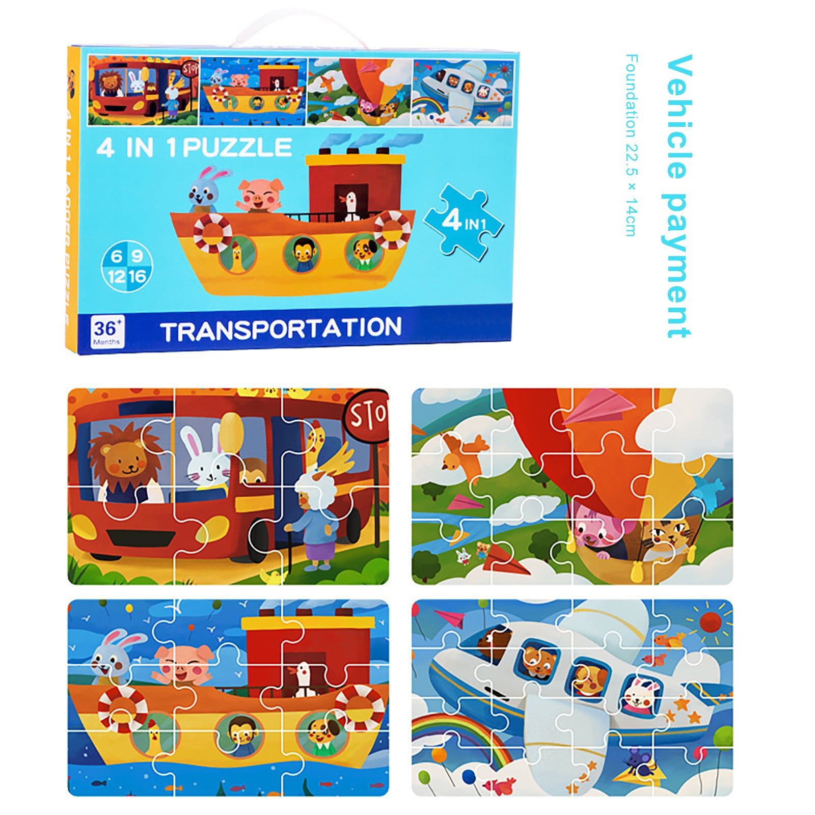 CEHVOM 4 in 1 Puzzles Animals World 6/9/12/16 Piece Puzzles Difficulty ...