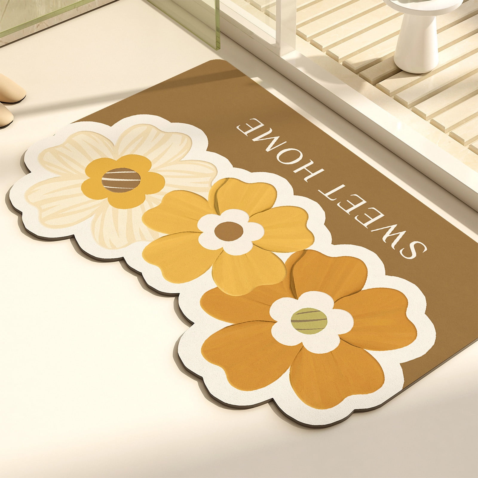 CEHVOM Bath Rug Set Flower Diatom Mud Absorbent Drying Soft Mat ...
