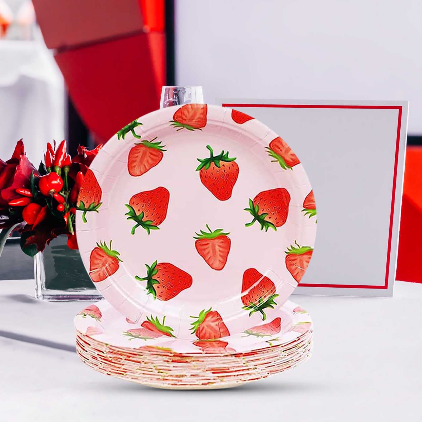 CEHVOM Clearance! Strawberry Party Theme Tableware Set Disposable ...