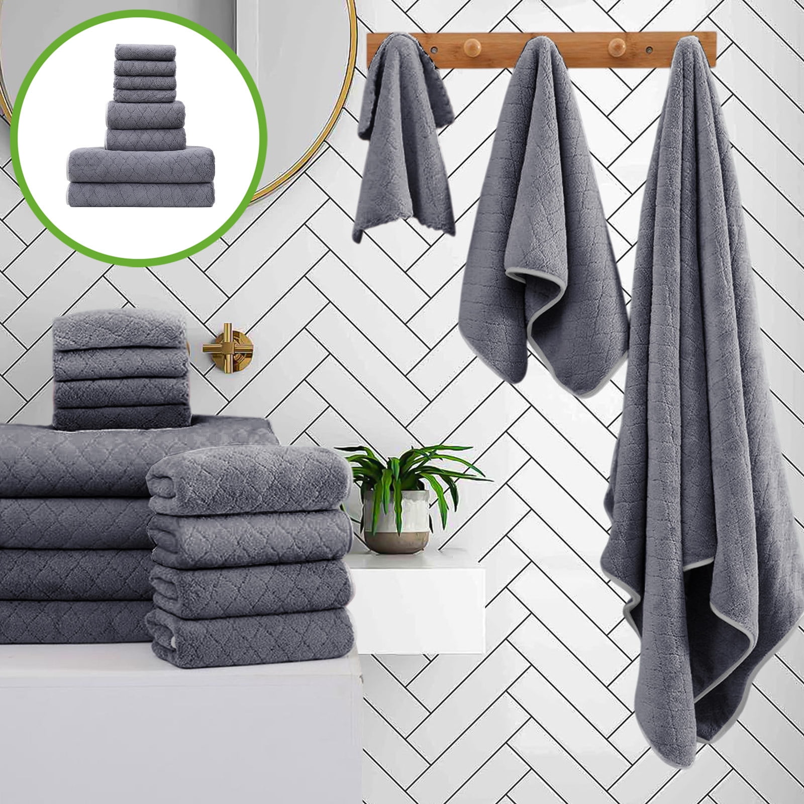 CEHVOM Cotton Velvet 8-Piece Bath Towel Set – Extra Soft Face/Hand/Bath Cloths with Drying ...