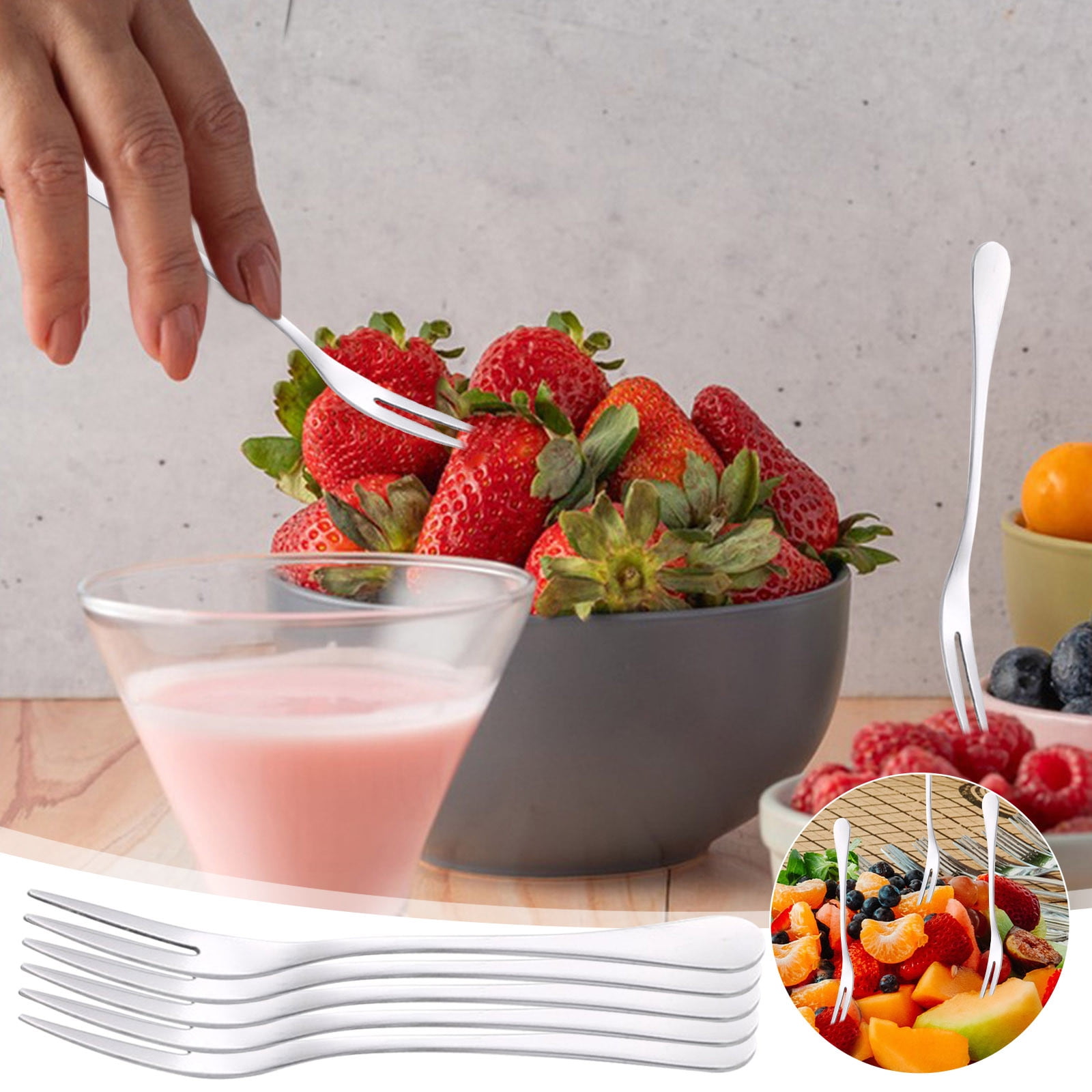 CEHVOM Kitchen Utensil Set Stainless Steel Fruit Fork Household Dessert ...