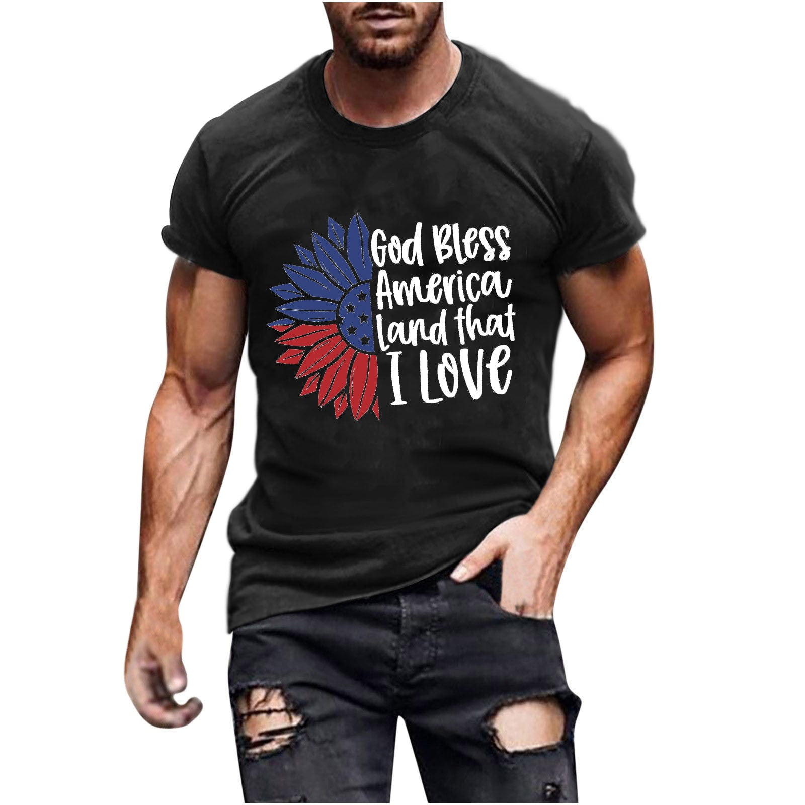 CEHVOM Men's Independence Day Patriotic Print Short Sleeve T-Shirt ...