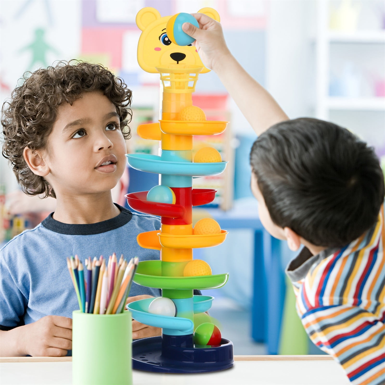 CEHVOM Pull Back Vehicles Children Building Block Tower Track Turn ...